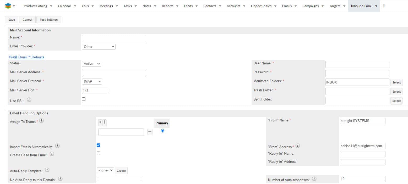 How to Create an Inbound Email Account in SugarCRM?