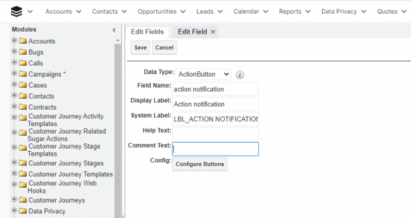 Action Buttons in SugarCRM: How to configure it?